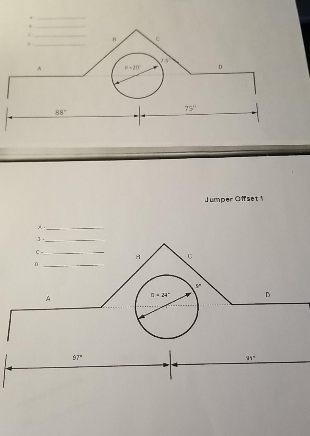7.5 D-20 D 75" 88" - + Jumper Offset 1 A B C- B D- 9" | Chegg.com