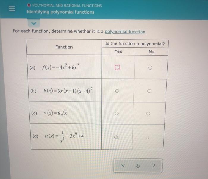 Solved O POLYNOMIAL AND RATIONAL FUNCTIONS Identifying | Chegg.com