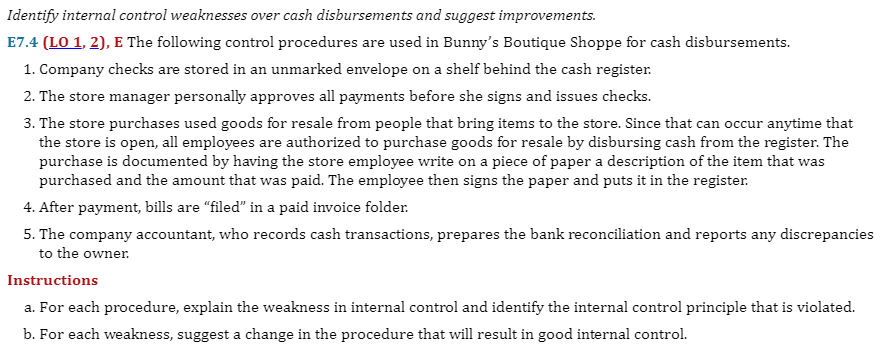 Solved Identify internal control weaknesses over cash | Chegg.com