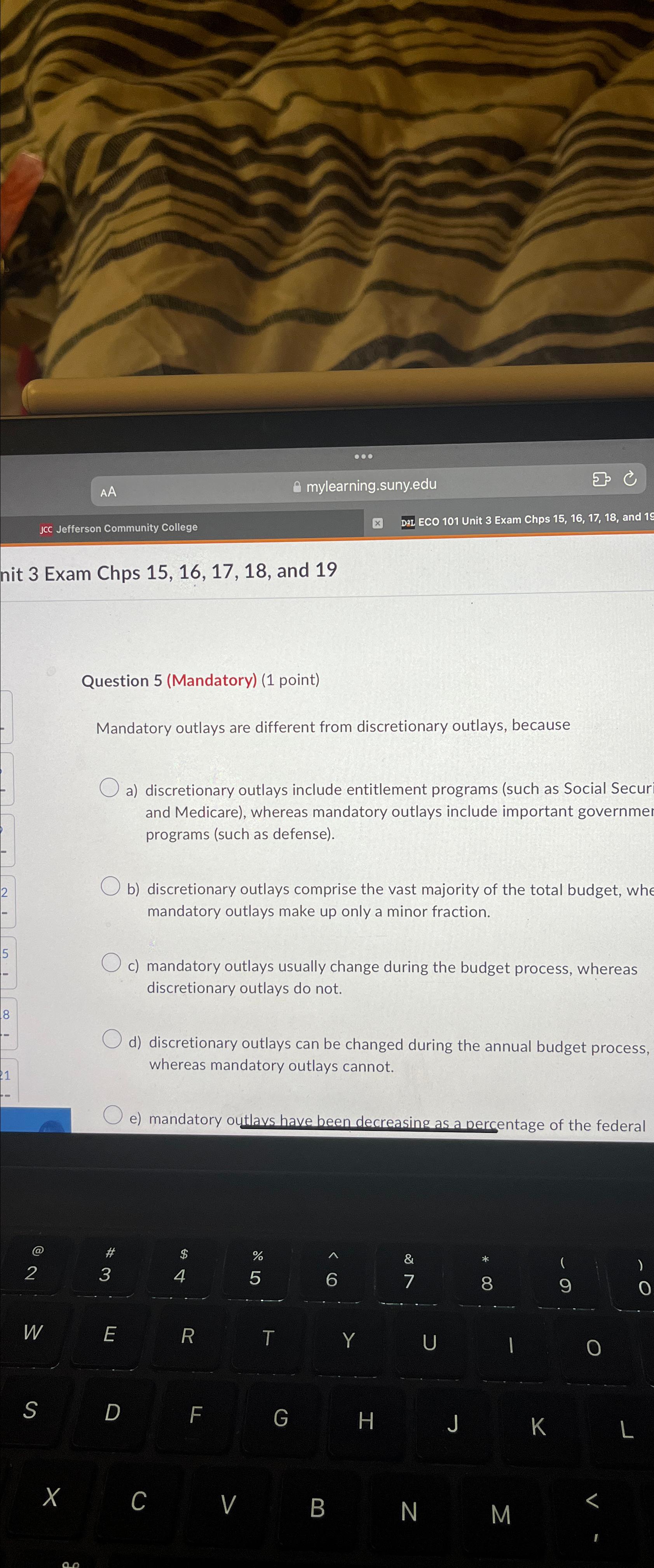 Solved Question 5 (Mandatory) (1 ﻿point)Mandatory outlays | Chegg.com