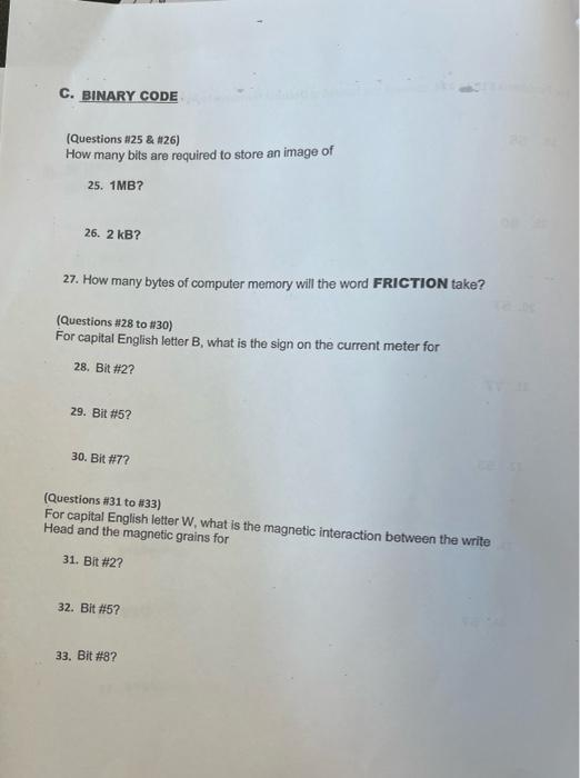 Solved C. BINARY CODE (Questions #125 & #126) How many bits | Chegg.com