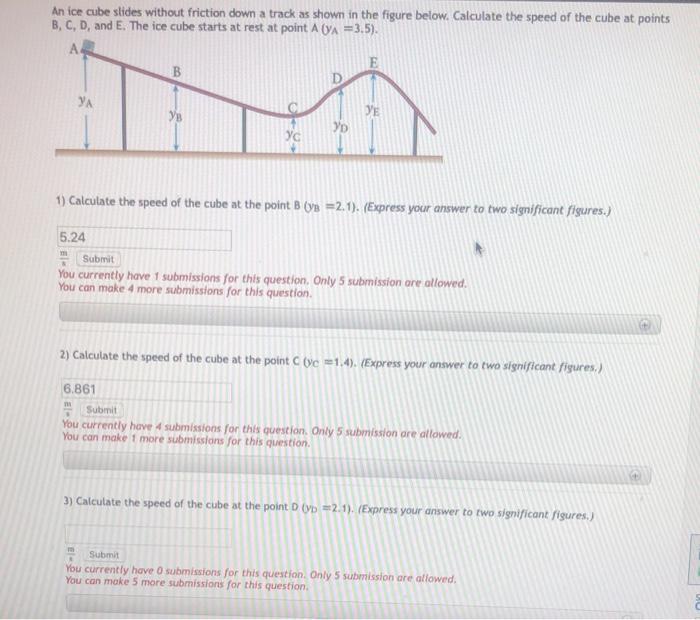 Solved An ice cube slides without friction down a track as | Chegg.com