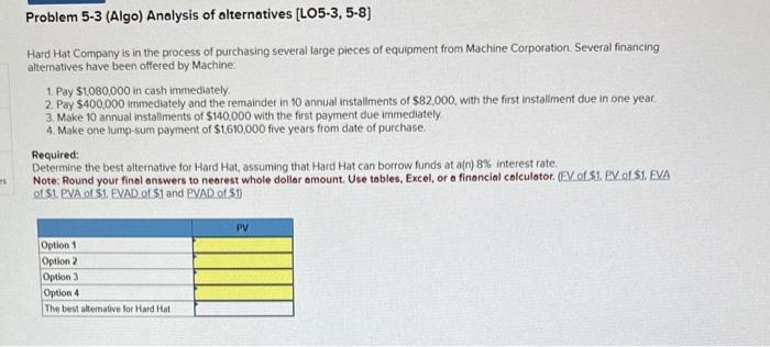 Solved Problem 5-3 (Algo) Analysis of aiternatives [LO5-3, | Chegg.com