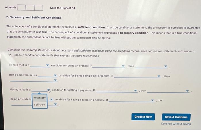 Solved 7. Necessary and Sufficient Conditions The antecedent | Chegg.com