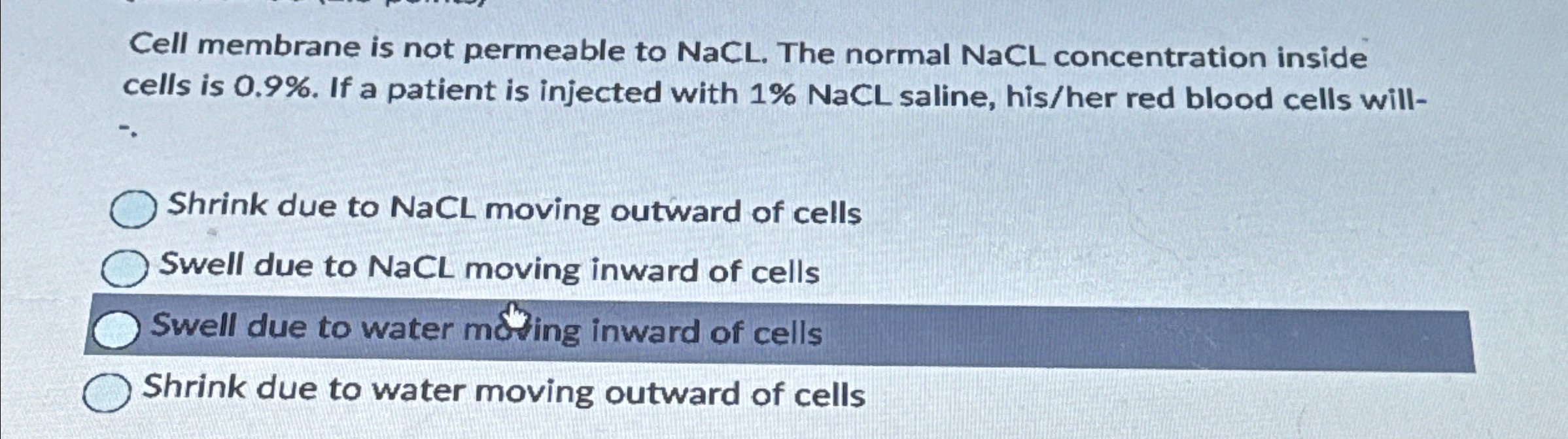 Solved Cell Membrane Is Not Permeable To Nacl The Normal