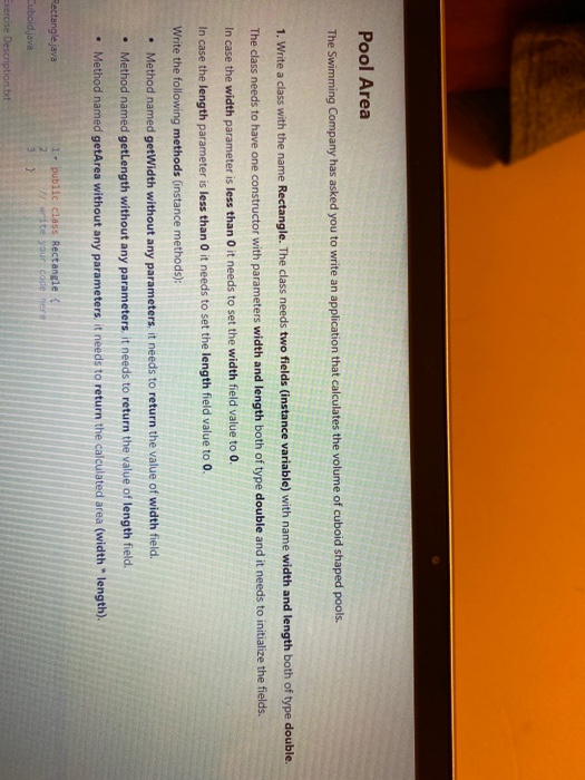 Solved Pool Area The Swimming Company has asked you to write | Chegg.com