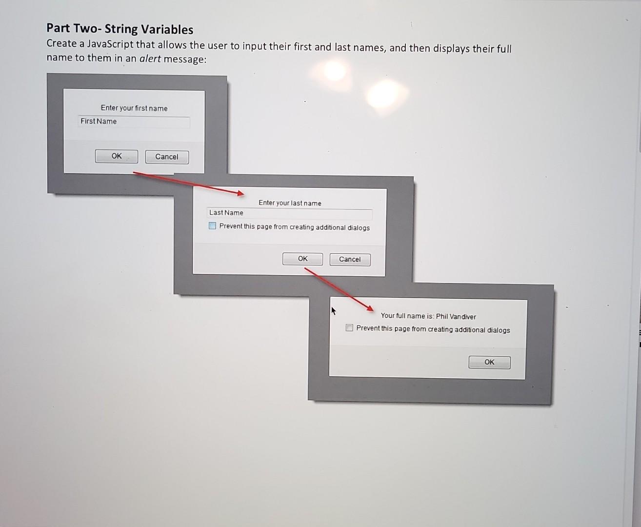 Solved Part Two String Variables Create A Javascript That