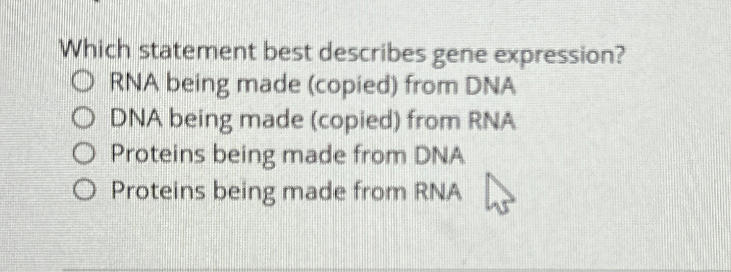 Solved Which statement best describes gene expression?RNA | Chegg.com
