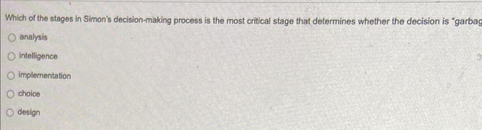 Solved Which of the stages in Simon's decision-making | Chegg.com