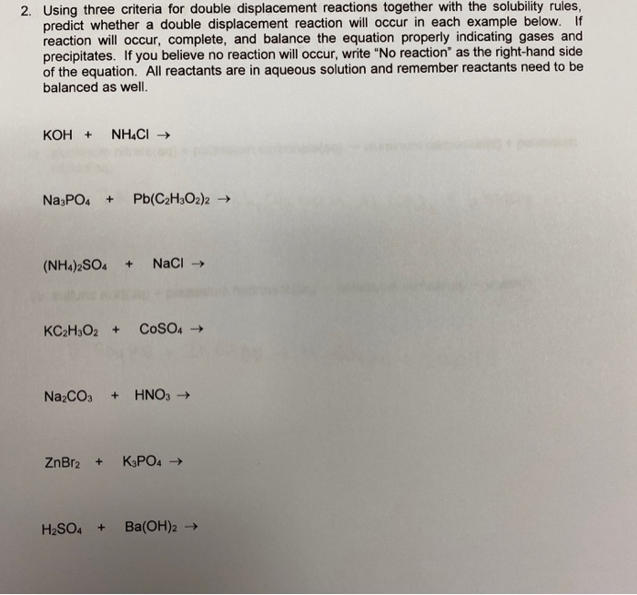 Solved 2. Using three criteria for double displacement | Chegg.com