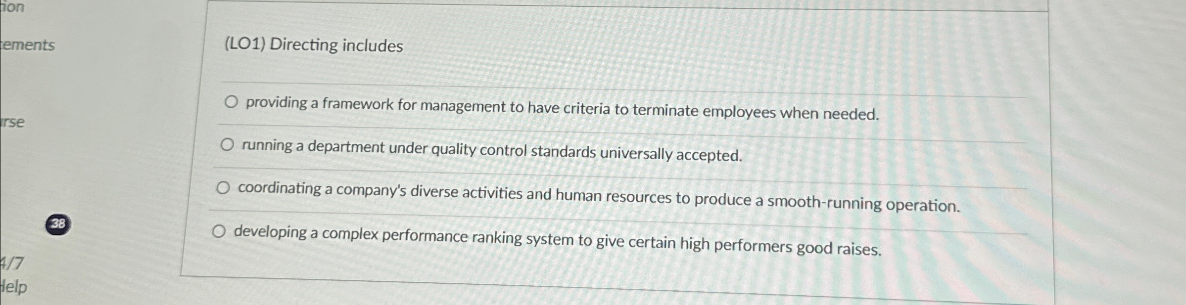 Solved (LO1) ﻿Directing includesproviding a framework for | Chegg.com