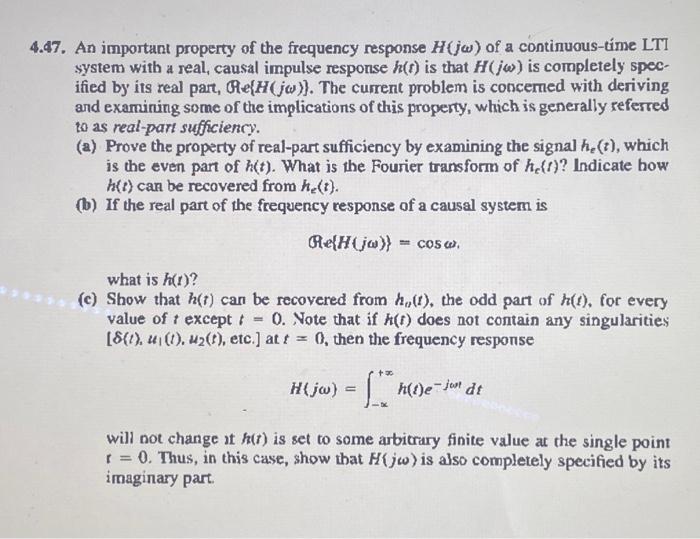 Solved 1.47. An important property of the frequency response | Chegg.com