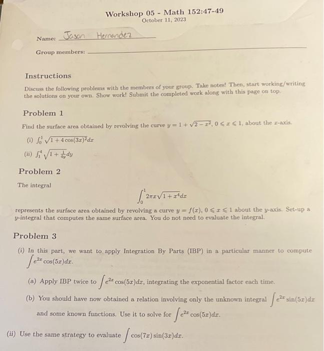 Solved Instructions Discuss the following problems with the | Chegg.com