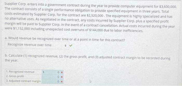 Solved Supplier Corp. enters into a government contract | Chegg.com