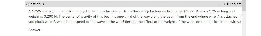 Solved A 1750−N irregular beam is hanging horizontally by | Chegg.com