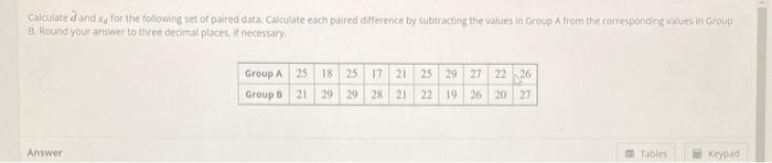 Solved Caiculate da and suf for the following set of paired | Chegg.com
