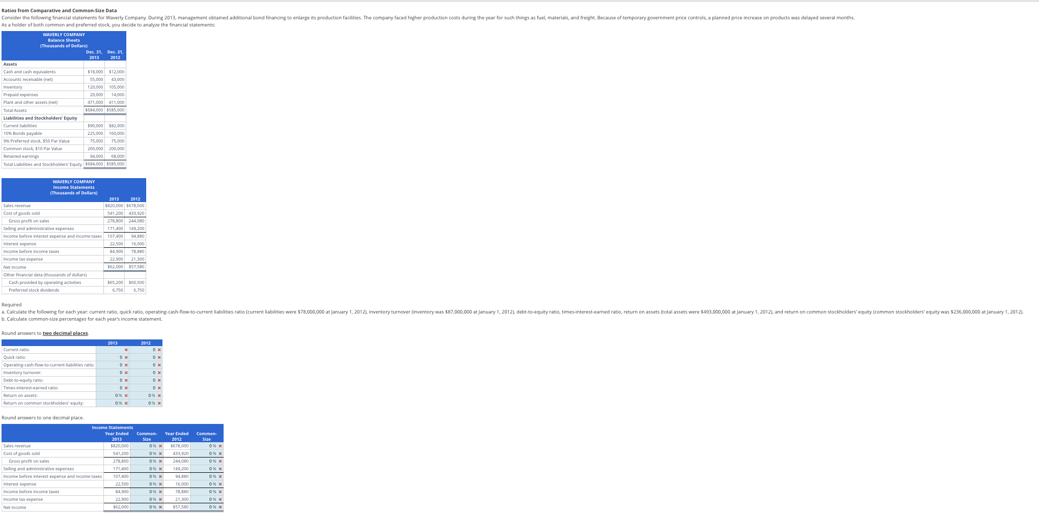 Solved Ratios from Comparative and Common-Size Data | Chegg.com