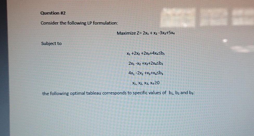Solved Question #2 Consider the following LP formulation: | Chegg.com