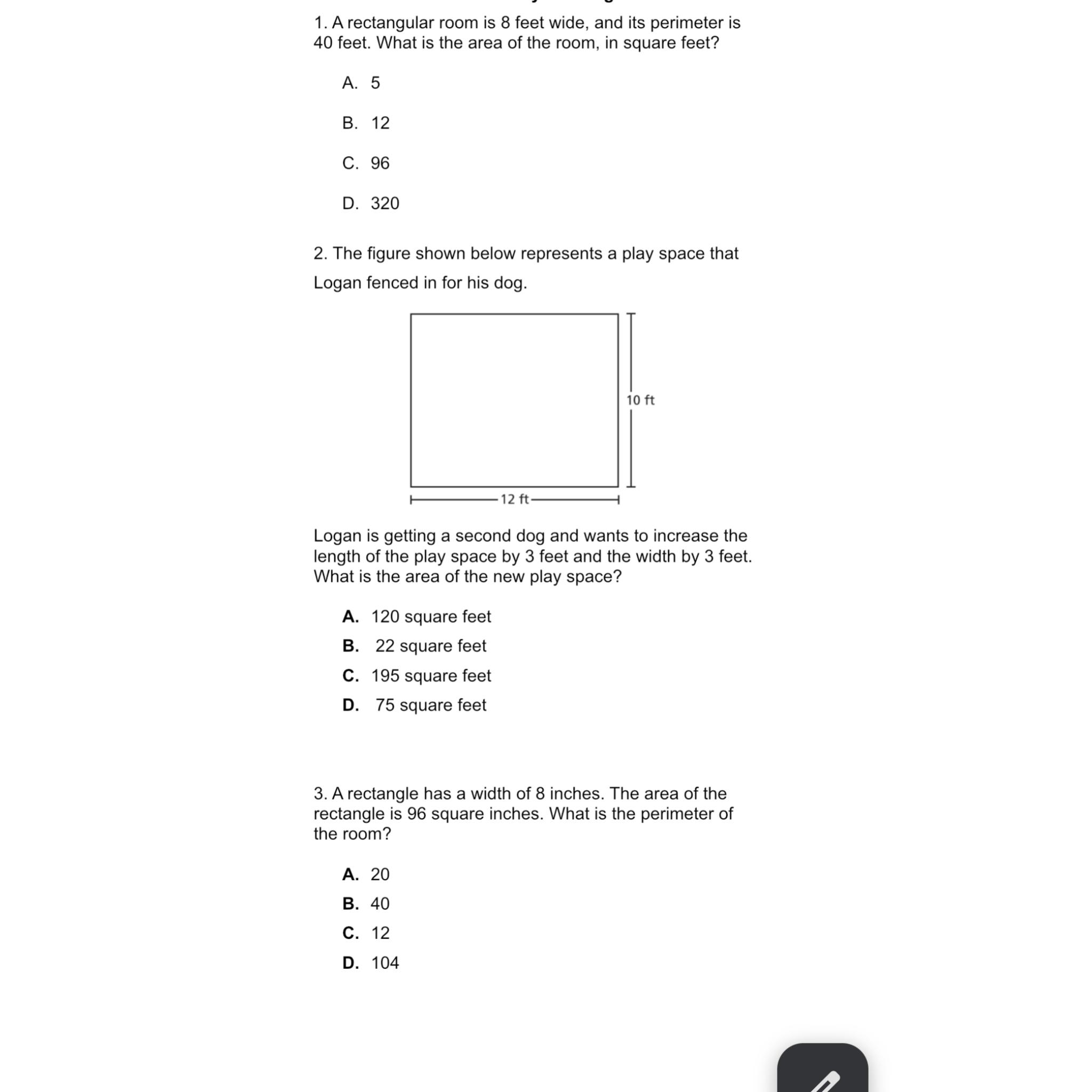 Solved A rectangular room is 8 ﻿feet wide, and its perimeter | Chegg.com