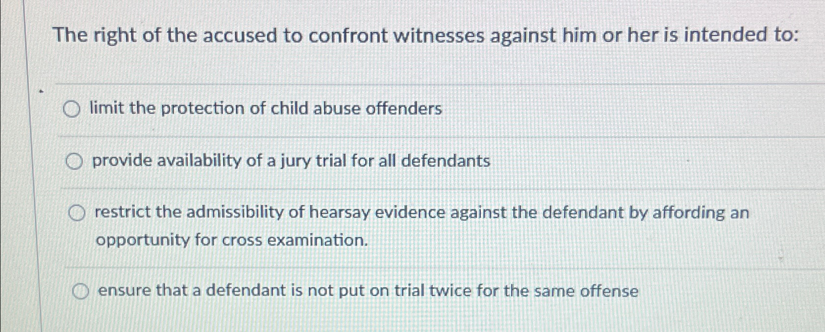 Solved The right of the accused to confront witnesses | Chegg.com