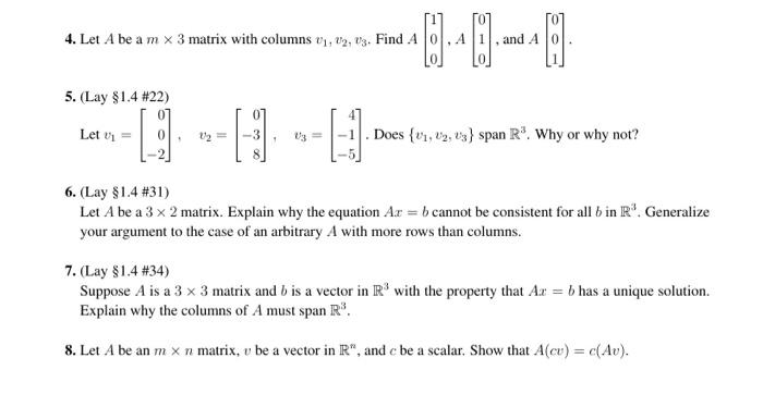 Solved 4. Let A be a m×3 matrix with columns v1,v2,v3. Find | Chegg.com