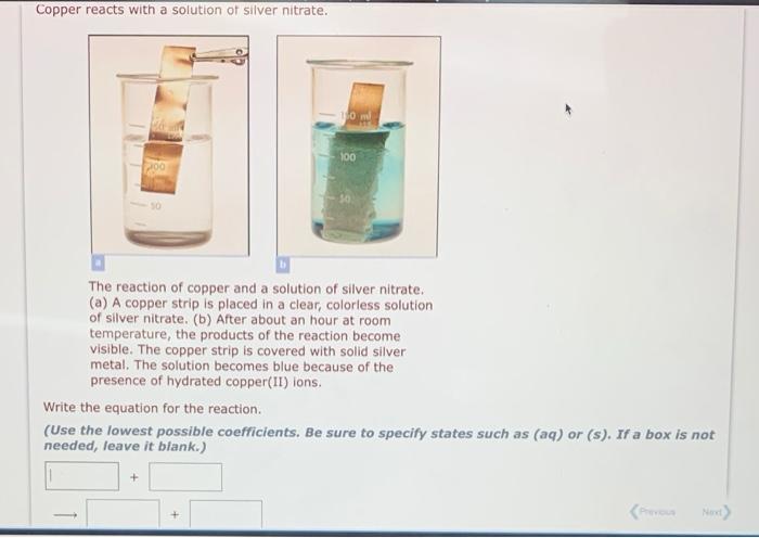 Solved Copper reacts with a solution of silver nitrate. The | Chegg.com