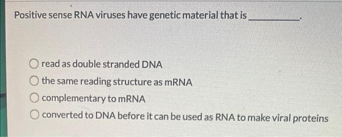 Solved Positive sense RNA viruses have genetic material that | Chegg.com