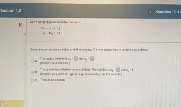 Solved Solve using augmented matrix methods | Chegg.com