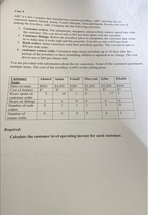 Solved Case 4 ABC is a new company that manufactures cuatom | Chegg.com