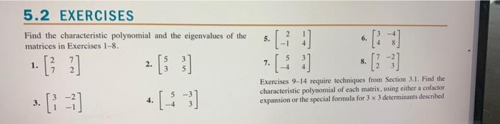 Solved 5.2 EXERCISES Find the characteristic polynomial and | Chegg.com