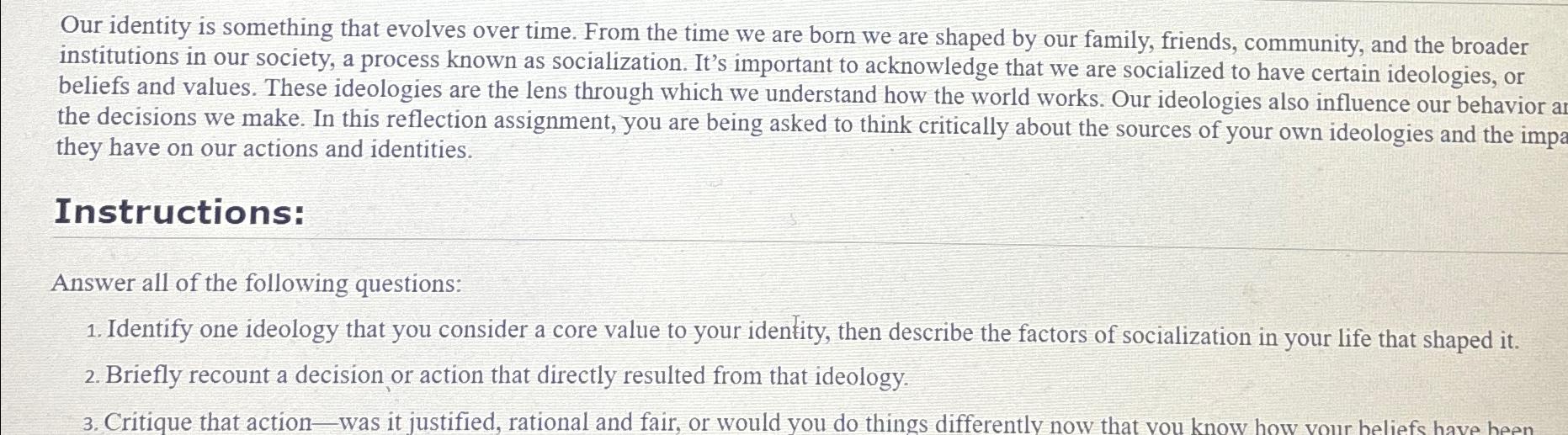 Solved Our identity is something that evolves over time. | Chegg.com