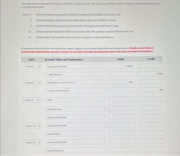 Solved The following are selected transactions of Oriole | Chegg.com