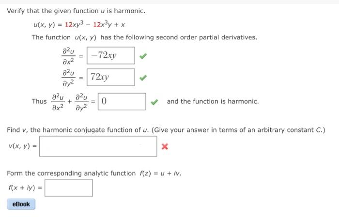Solved Verify that the given function u is harmonic. u(x, y) | Chegg.com