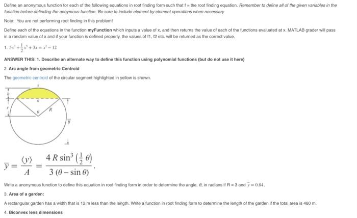 Define an anonymous function for each of the | Chegg.com