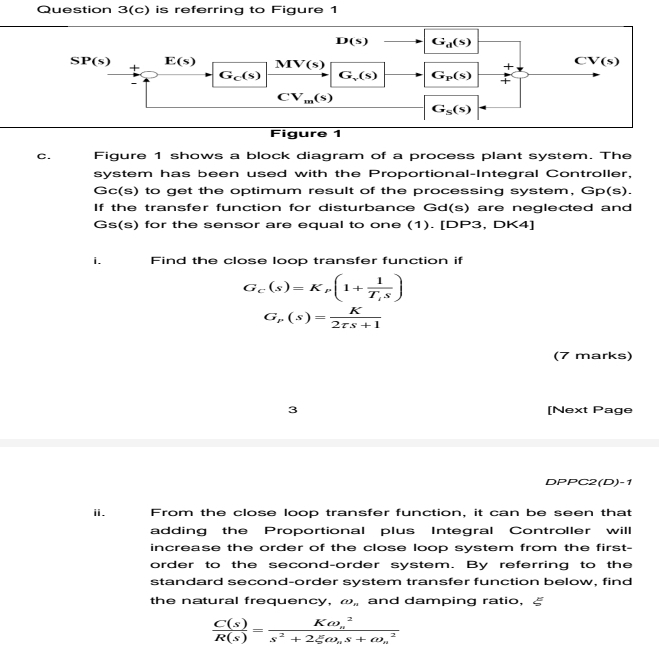 Solved c. ﻿Figure 1 ﻿shows a block diagram of a process | Chegg.com