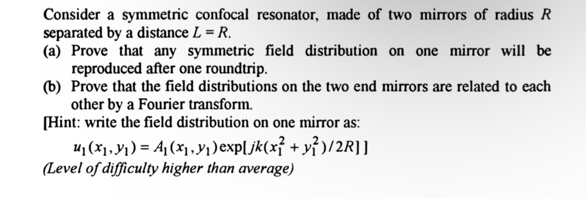 Solved Consider a symmetric confocal resonator, made of two | Chegg.com