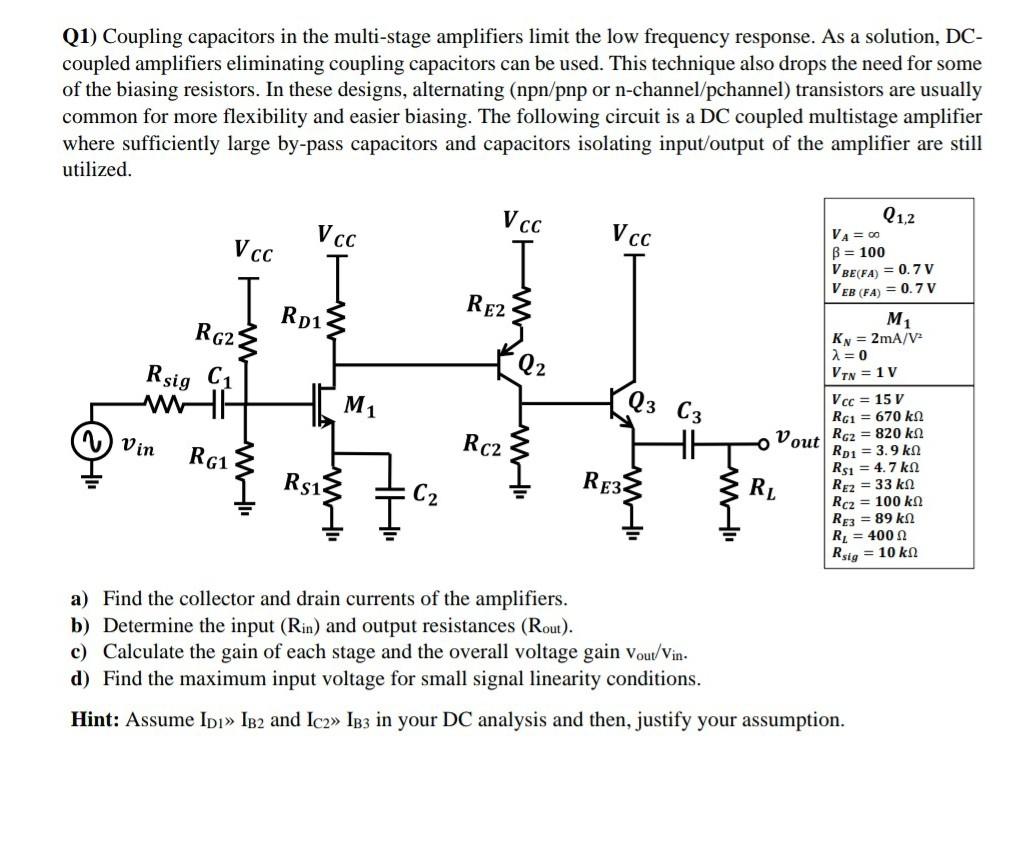 Solved Q1) Coupling capacitors in the multi-stage amplifiers | Chegg.com
