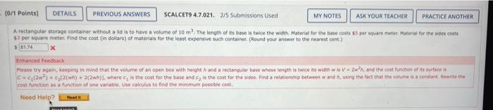 Solved - 10/1 Points DETAILS PREVIOUS ANSWERS SCALCET9 | Chegg.com
