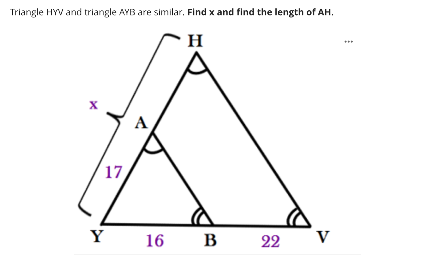 Solved Triangle HYV and triangle AYB are similar. Find | Chegg.com