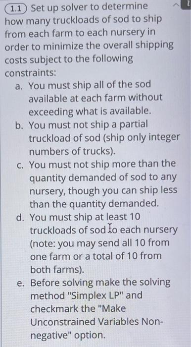 Solved 1.1 Set up solver to determine how many truckloads of | Chegg.com