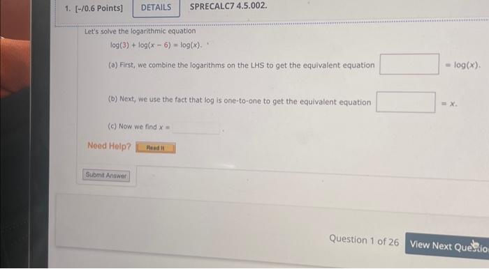 Solved Let's solve the loganithmic equation | Chegg.com