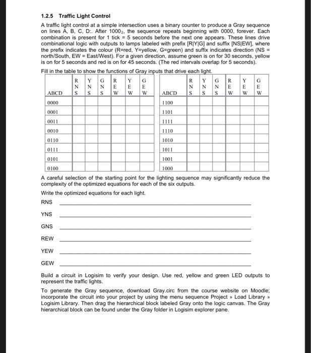 Solved 1.2.5 Traffic Light Control A traffic light control | Chegg.com