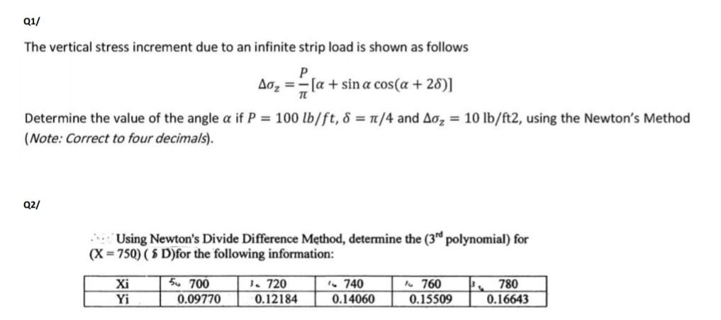 Solved Q1/ The vertical stress increment due to an infinite | Chegg.com