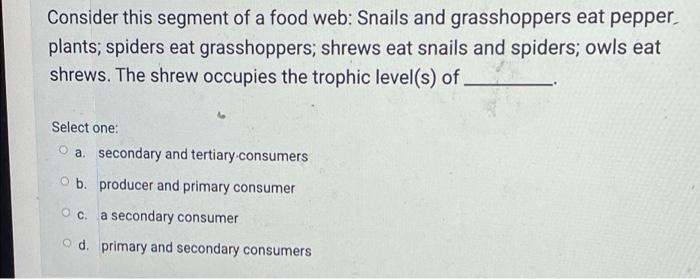Solved Consider this segment of a food web: Snails and | Chegg.com