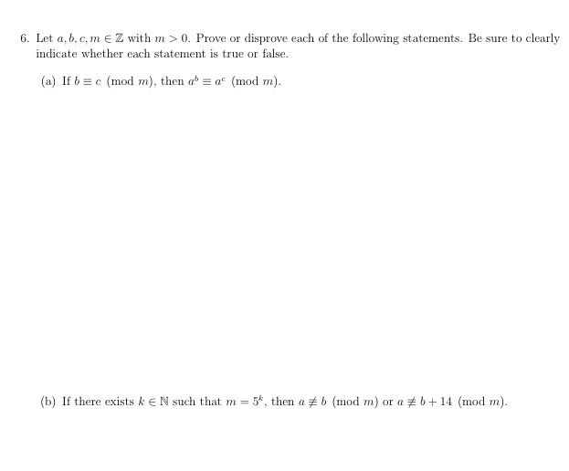 Solved 6. Let a,b,c,me Z with m > 0. Prove or disprove each | Chegg.com