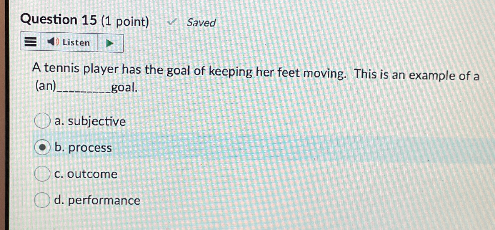 Solved Question 15 (1 ﻿point)SavedListenA tennis player has | Chegg.com