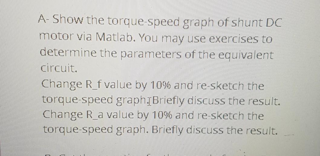Solved A-Show the torque-speed graph of shunt DC motor via | Chegg.com