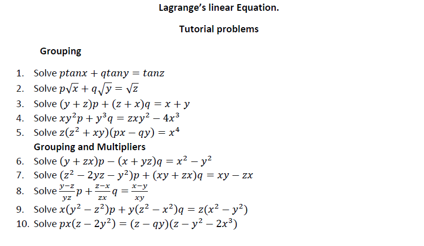 Solved Lagrange's linear Equation.Tutorial | Chegg.com