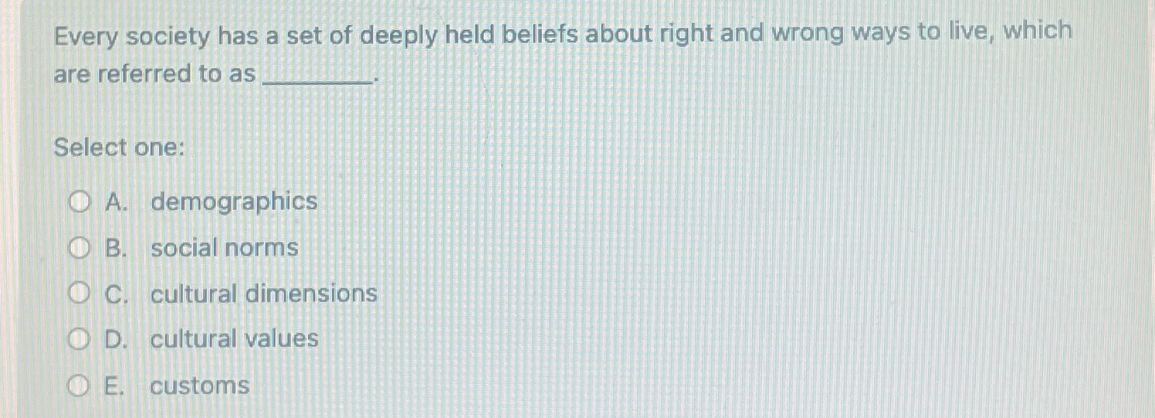 Solved Every society has a set of deeply held beliefs about | Chegg.com