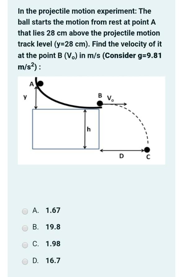 Solved In the projectile motion experiment: The ball starts | Chegg.com